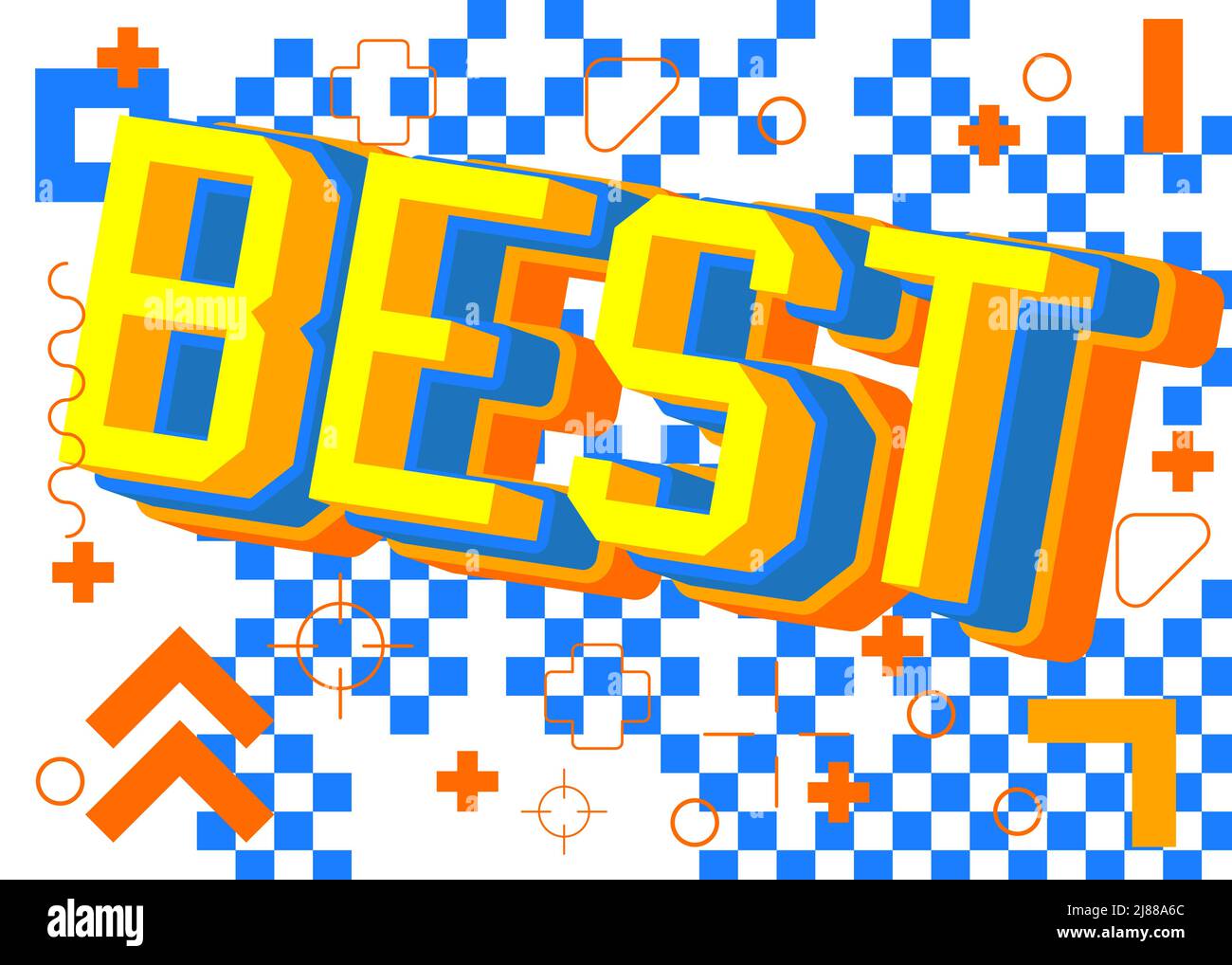 Best, pixelated word with geometric graphic background. Vector cartoon ...