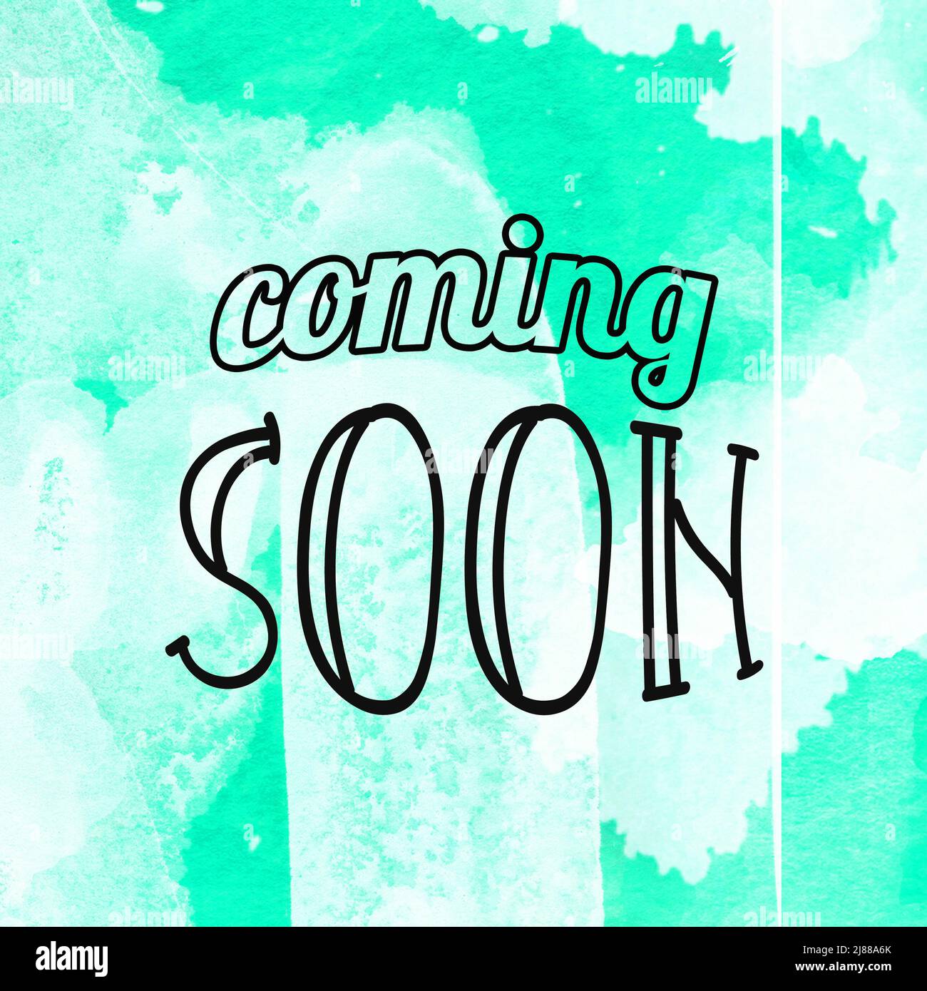 Coming soon words lettering written on watercolor creative background ...