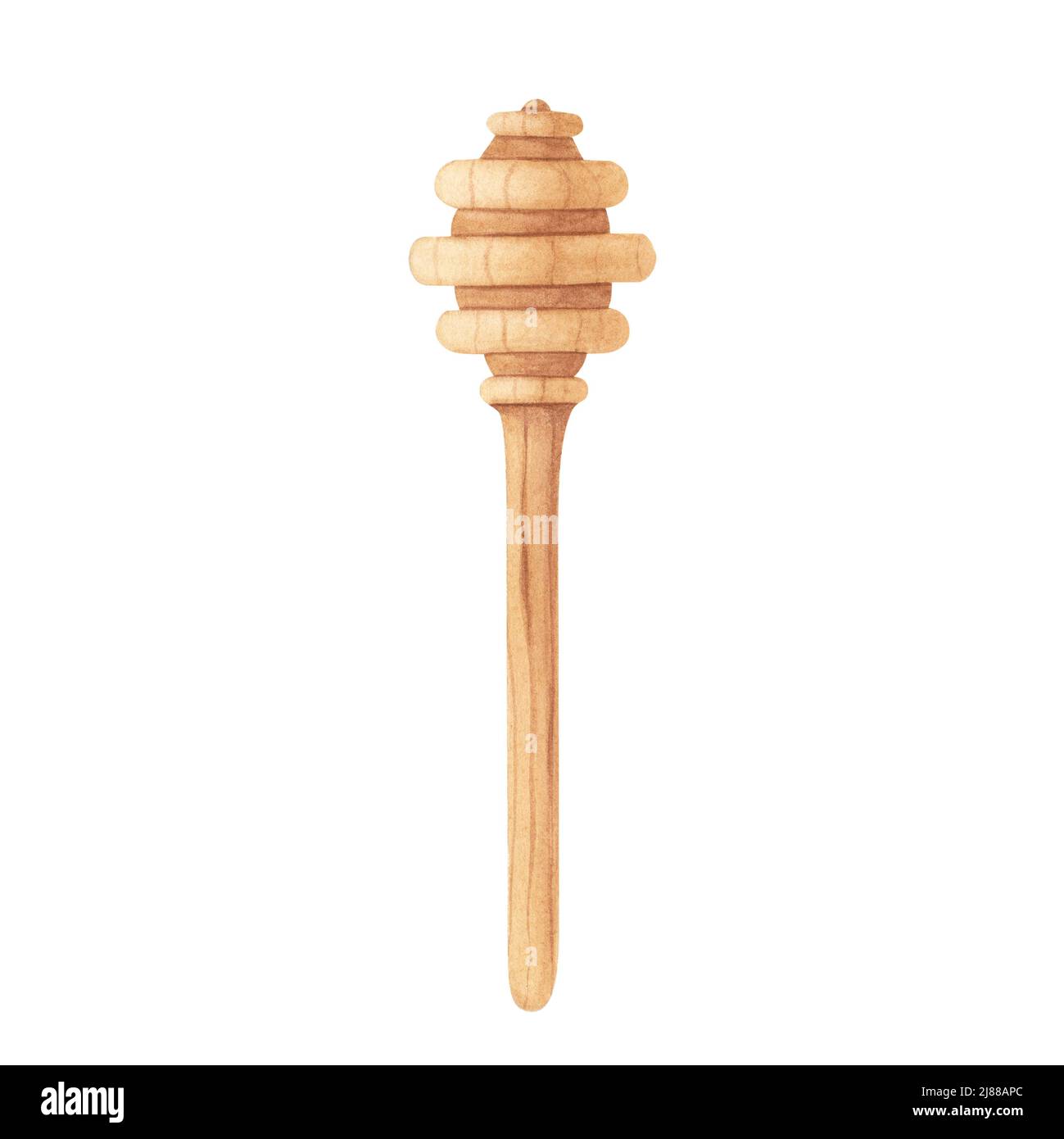 Wooden kitchen utensils: honey dipper isolated on white background ...