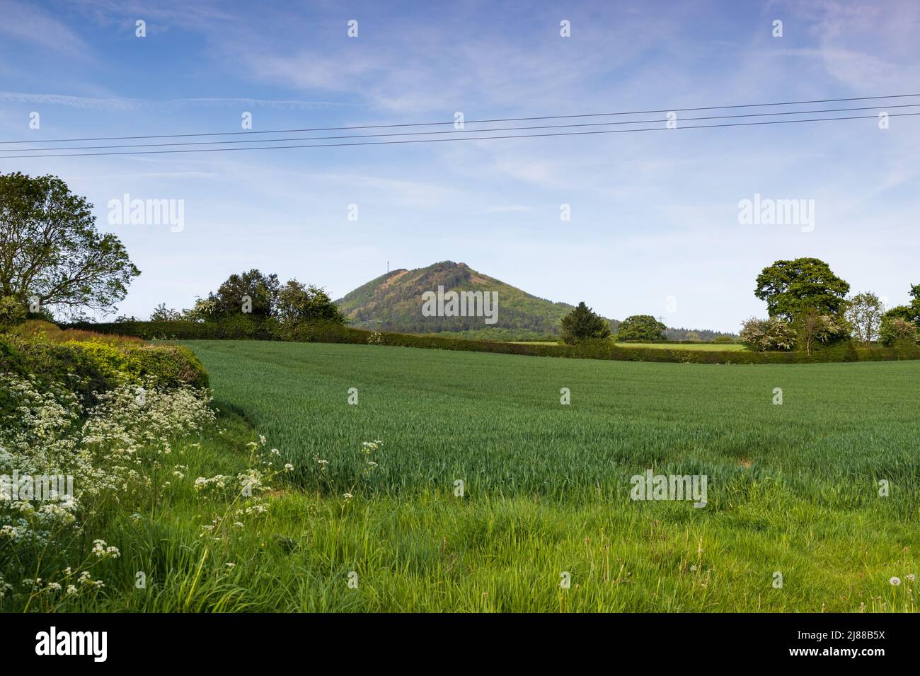 View of the Wrekin hill near Telford in Shropshire UK overlooking rural ...