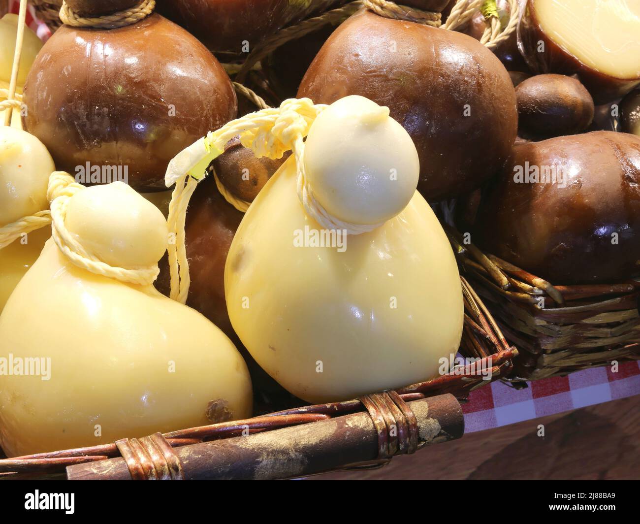 forms of typical cheese called caciocavallo in italian language for ...