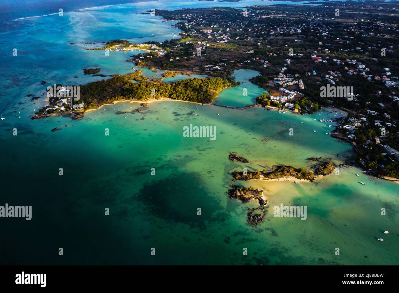Aerial picture of the north, north east coast of Mauritius Island ...