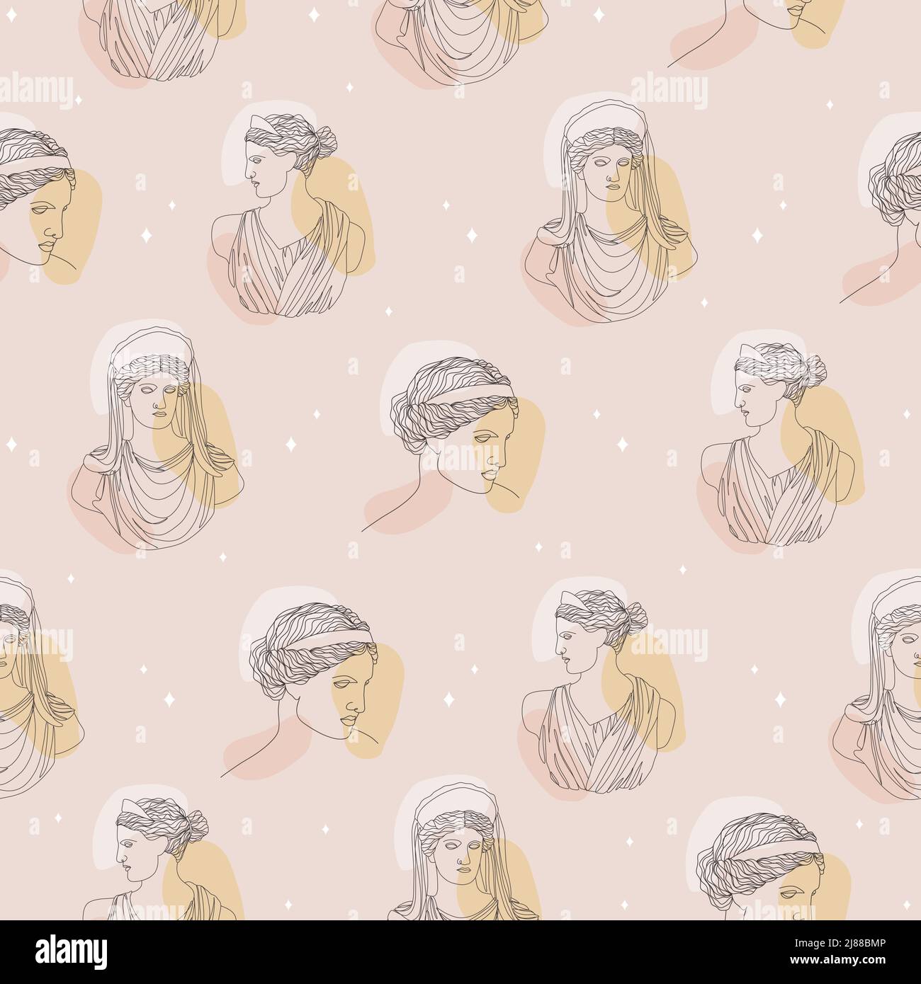 Seamless pattern with ancient greek sculptures. Linear goddesses ...