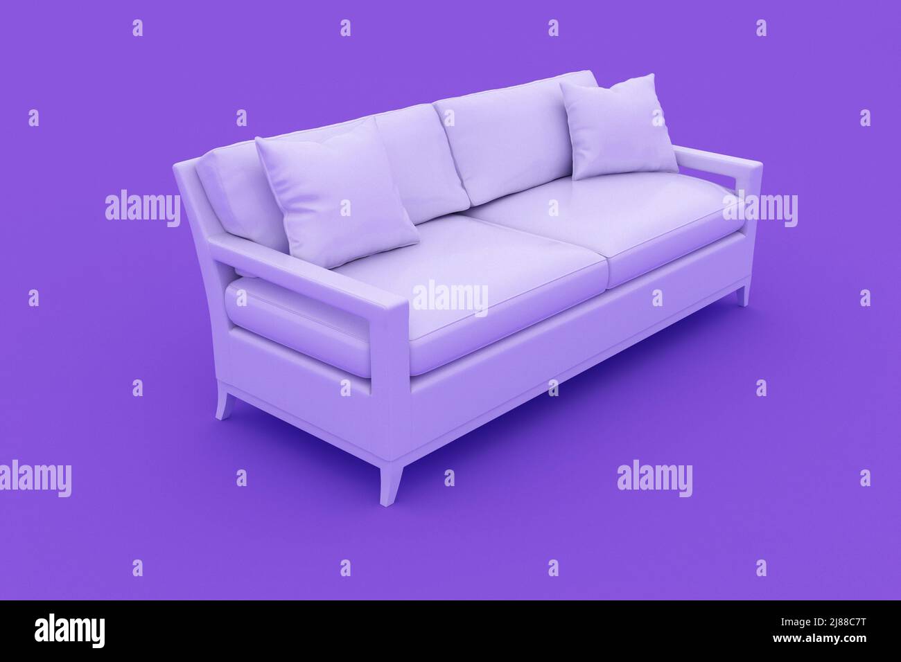 Purple interior scene. The scene is furnished with a white sofa. Web ...