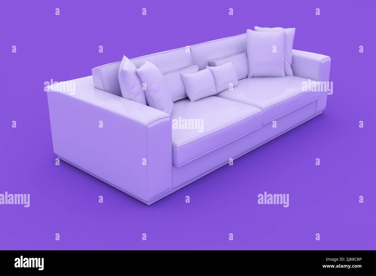 Purple interior scene. The scene is furnished with a white sofa. Web ...
