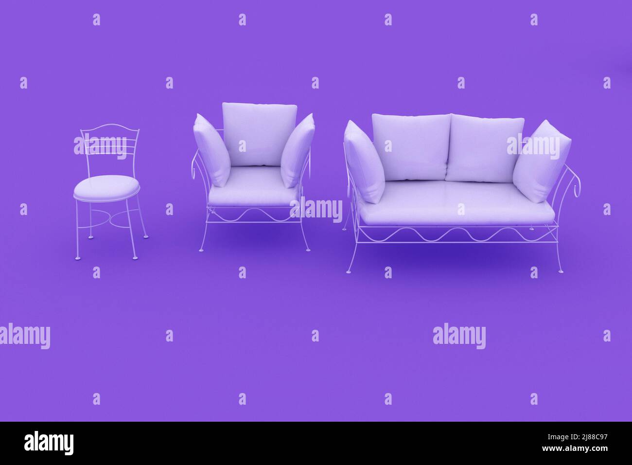 Purple interior scene. The scene is furnished with a white sofa. Web ...