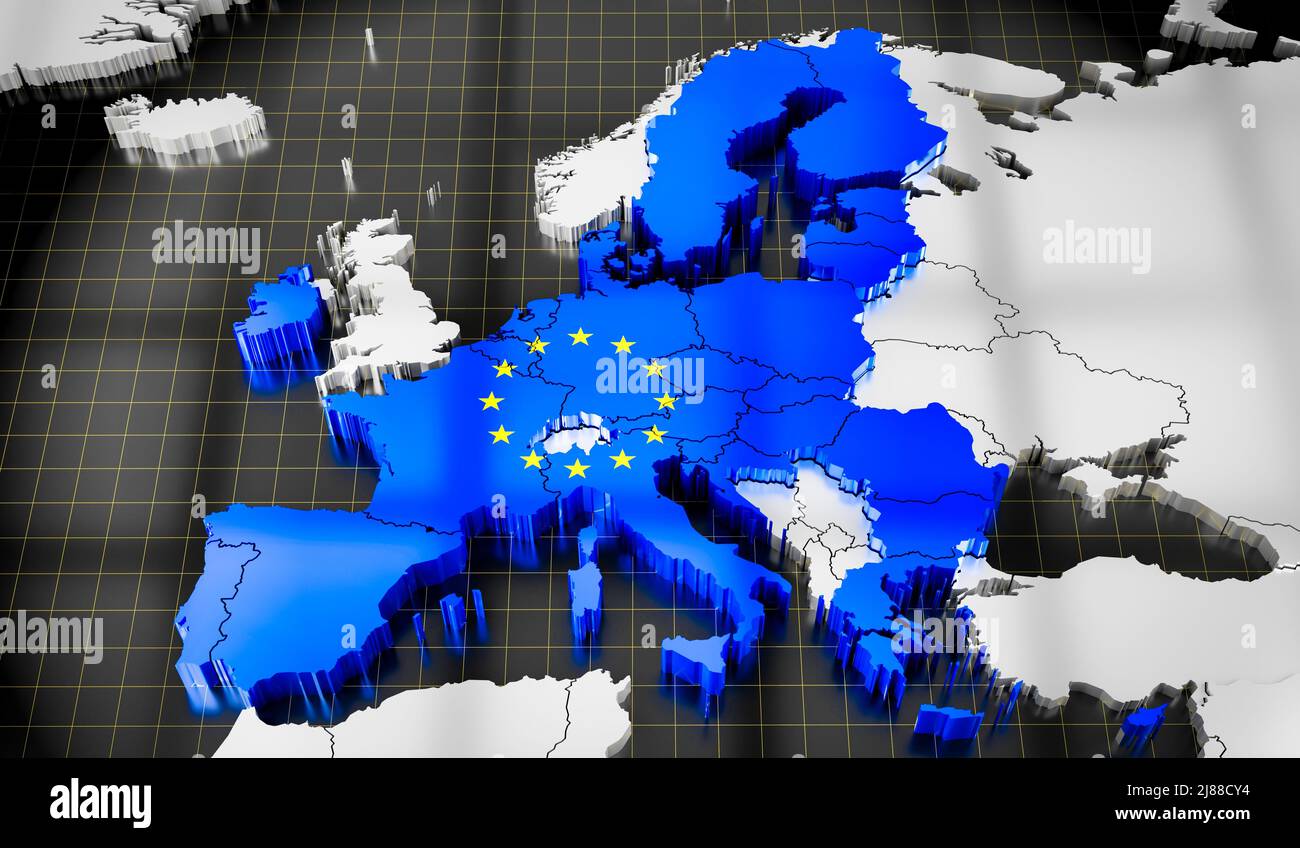 Map and flag of European Union countries - 3D illustration Stock Photo ...