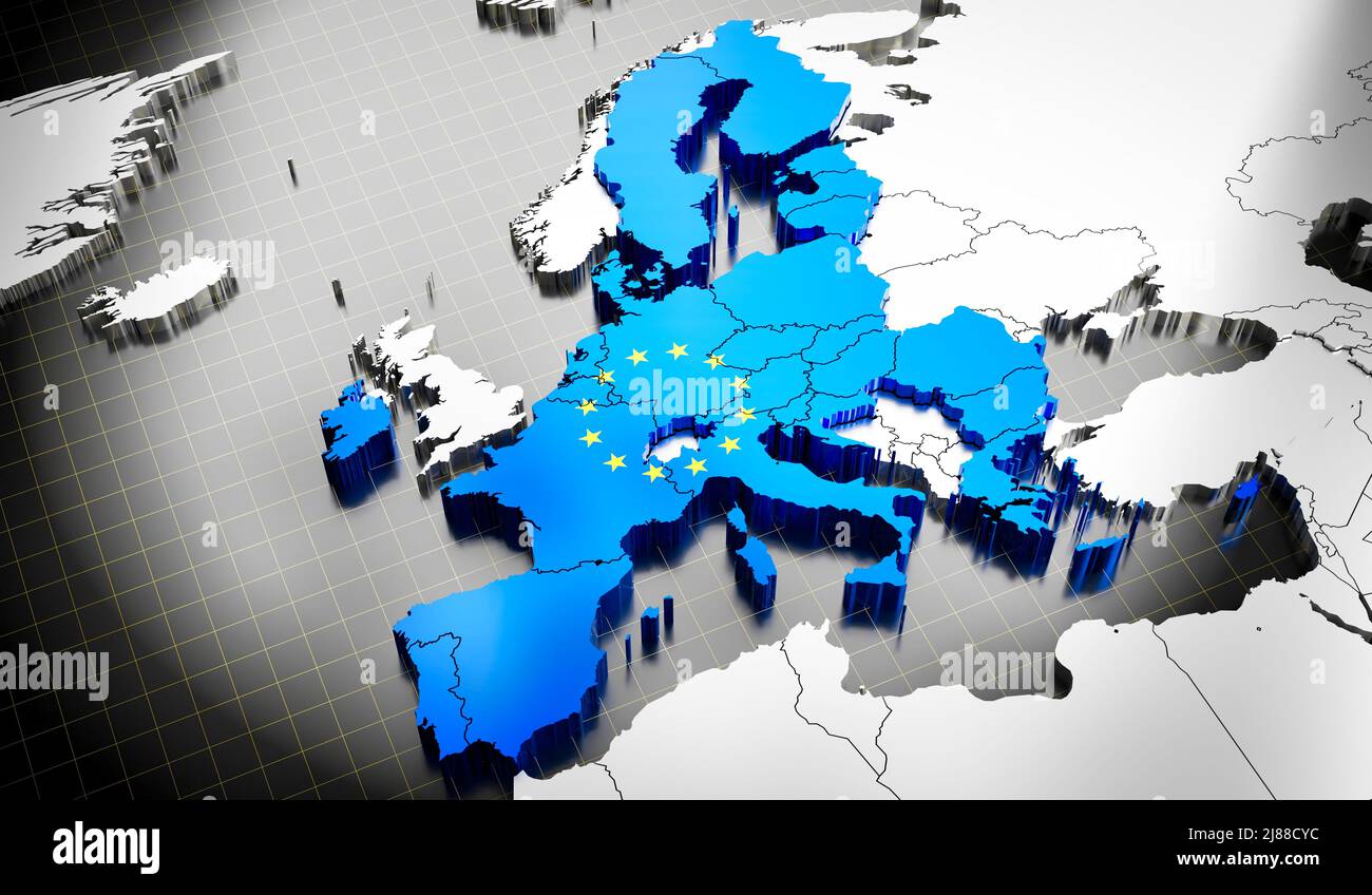 Map and flag of European Union countries - 3D illustration Stock Photo ...