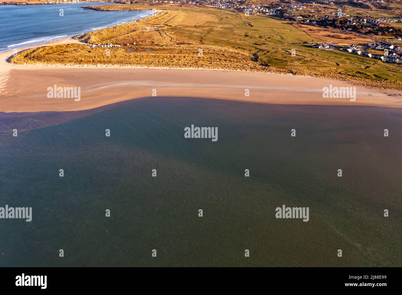 Aerial of the Beautiful Blue Flag Beach, Killahoey Strand near ...