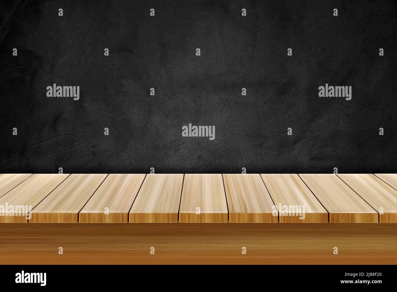Empty wooden table over black textured chalkboard for product display ...