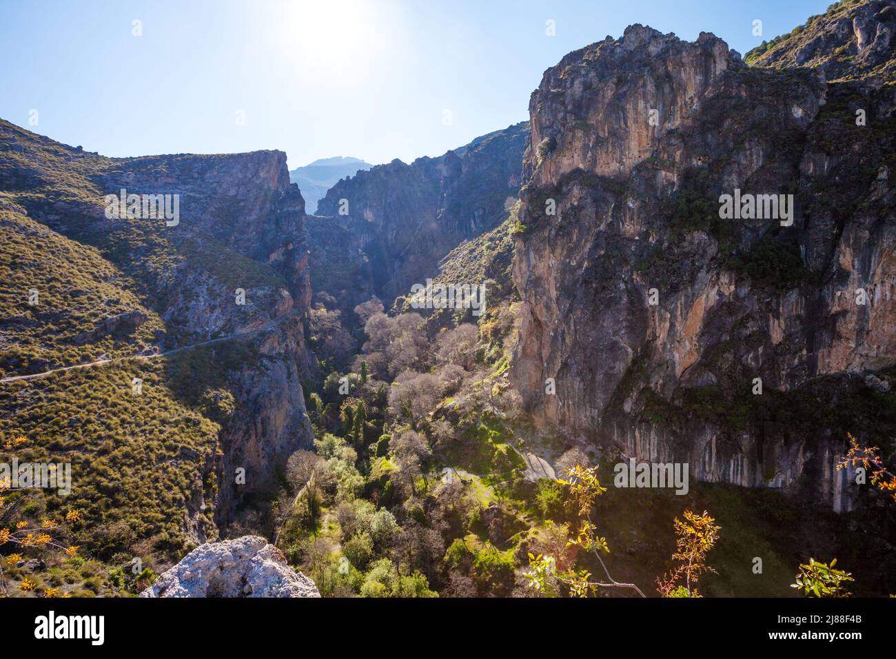 Hiking trail Los Cahorros de Monachil in spring. Views of the ...