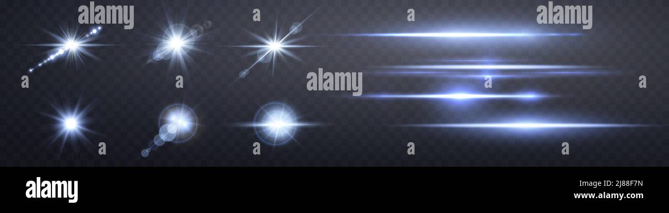 Blue lens flares set. Isolated on transparent background. Sun flash ...