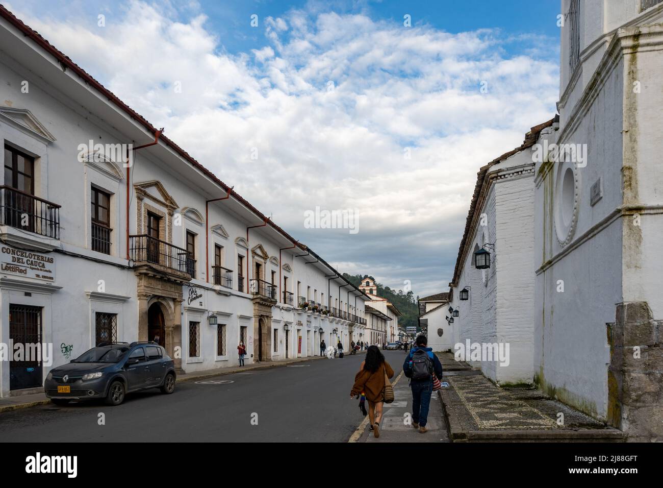 Street with white painted buildings. Popayan, Colombia, South America ...
