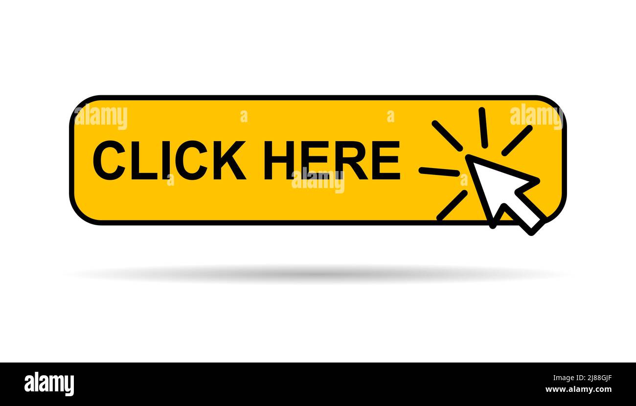 Click here web button with shadow, internet flat pointer design, press ...