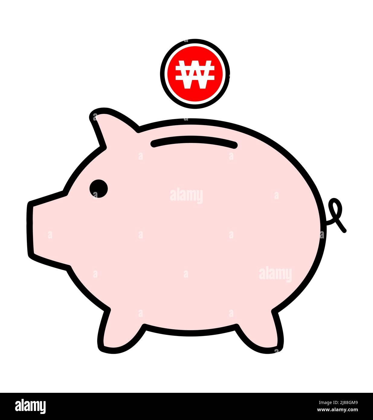 Piggy bank flat icon, sign vector with won web symbol. Money income ...