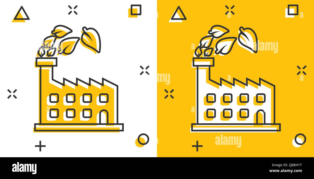 Factory ecology icon in comic style. Eco plant cartoon vector ...