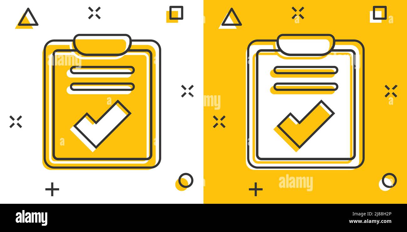 Document checklist icon in comic style. Report cartoon vector ...