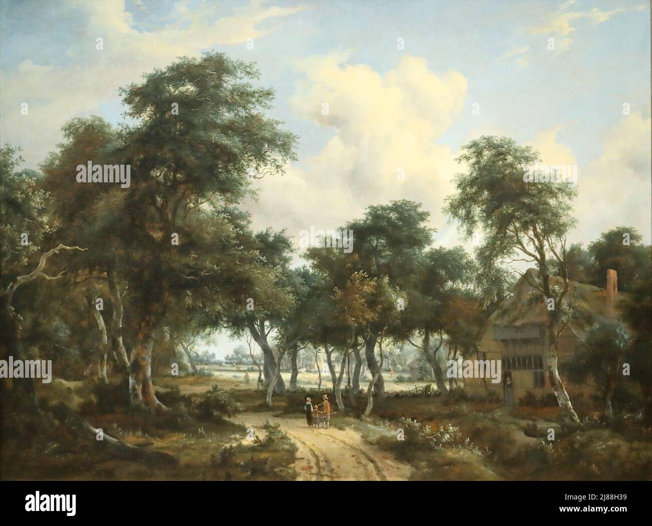 A Woody Landscape with a Cottage by Dutch painter Meindert Hobbema at ...
