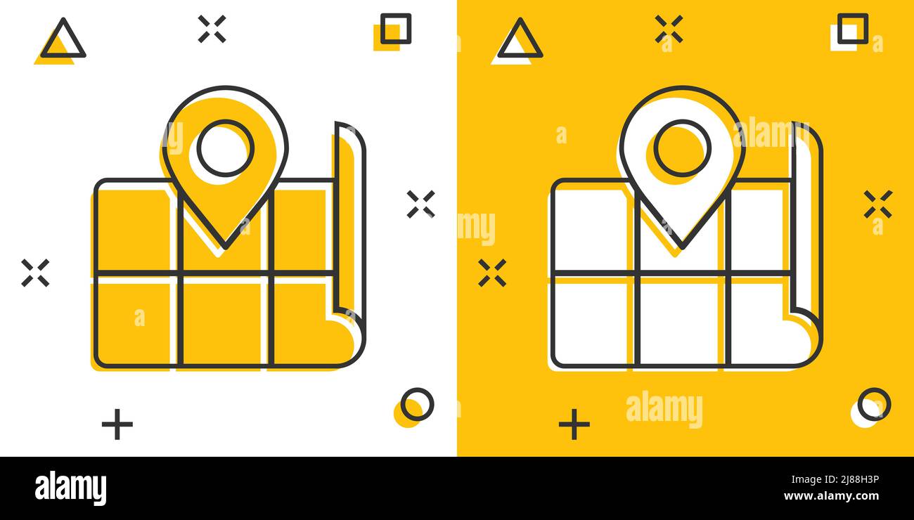 Map pin icon in comic style. gps navigation cartoon vector illustration ...