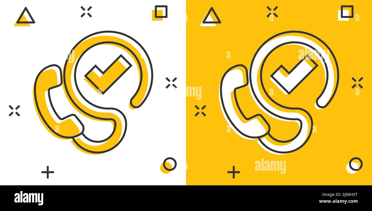 Phone check mark icon in comic style. Smartphone approval cartoon ...