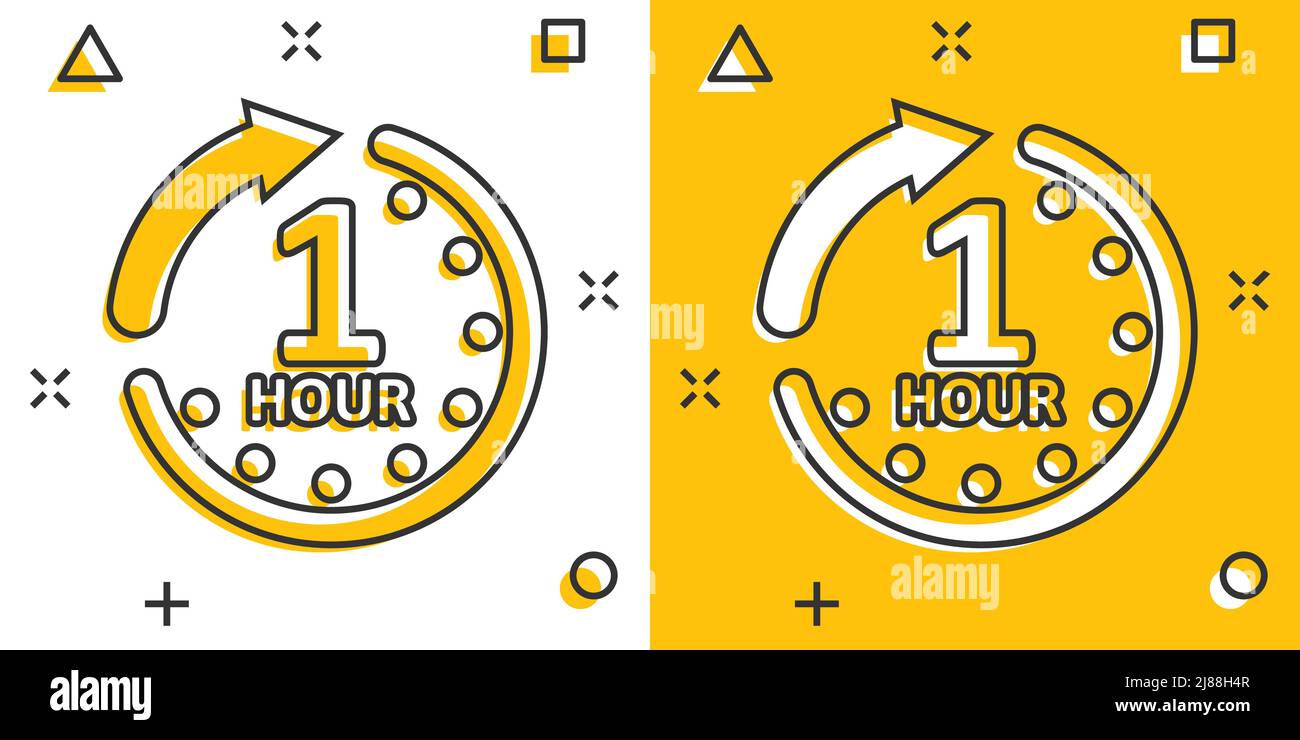 1 hour clock icon in comic style. Timer countdown cartoon vector ...