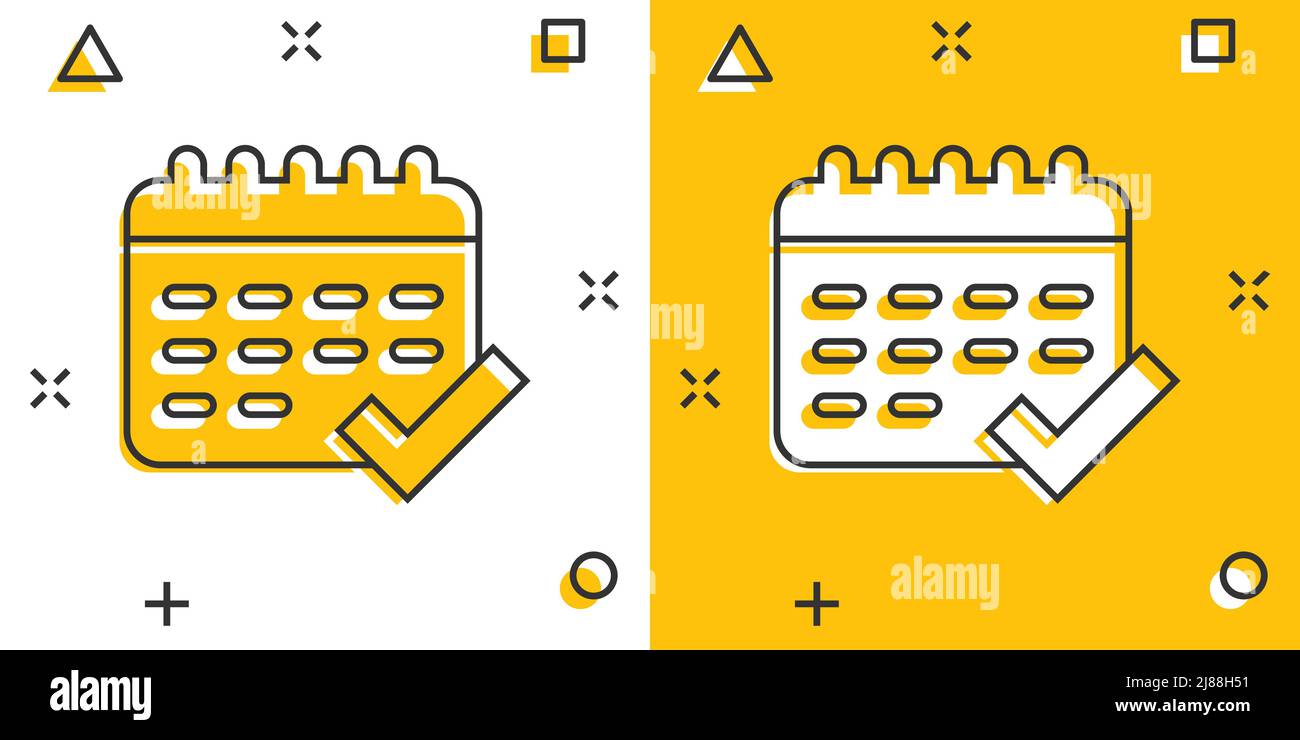 Calendar icon in comic style. Agenda cartoon vector illustration on ...