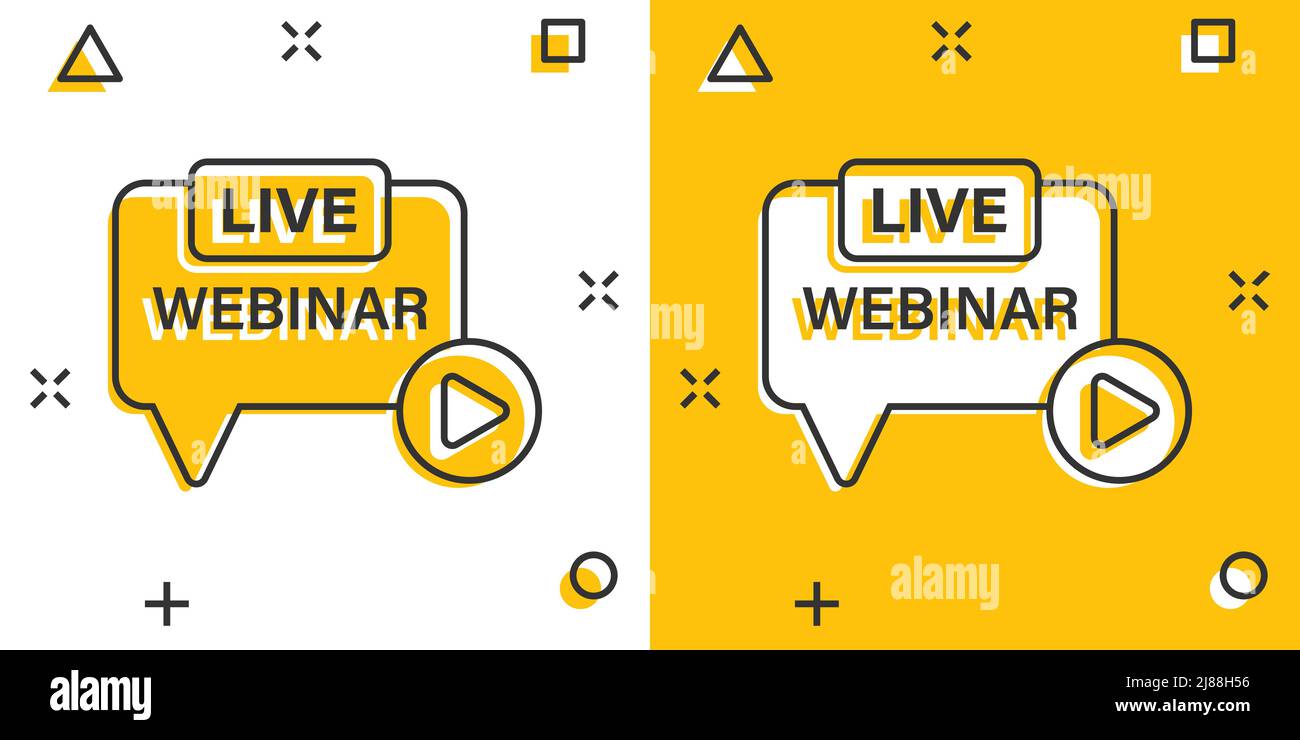 Live webinar icon in comic style. Online training cartoon vector ...