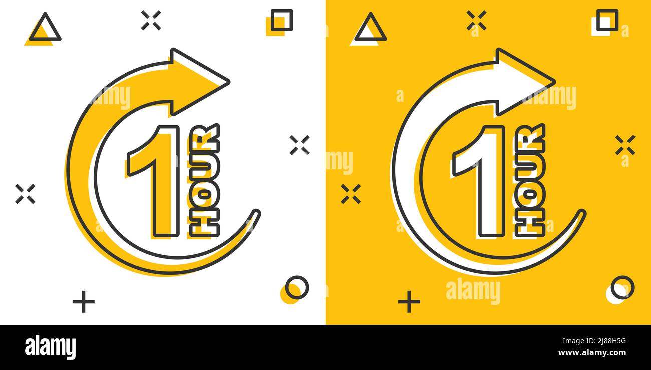 1 hour clock icon in comic style. Timer countdown cartoon vector ...