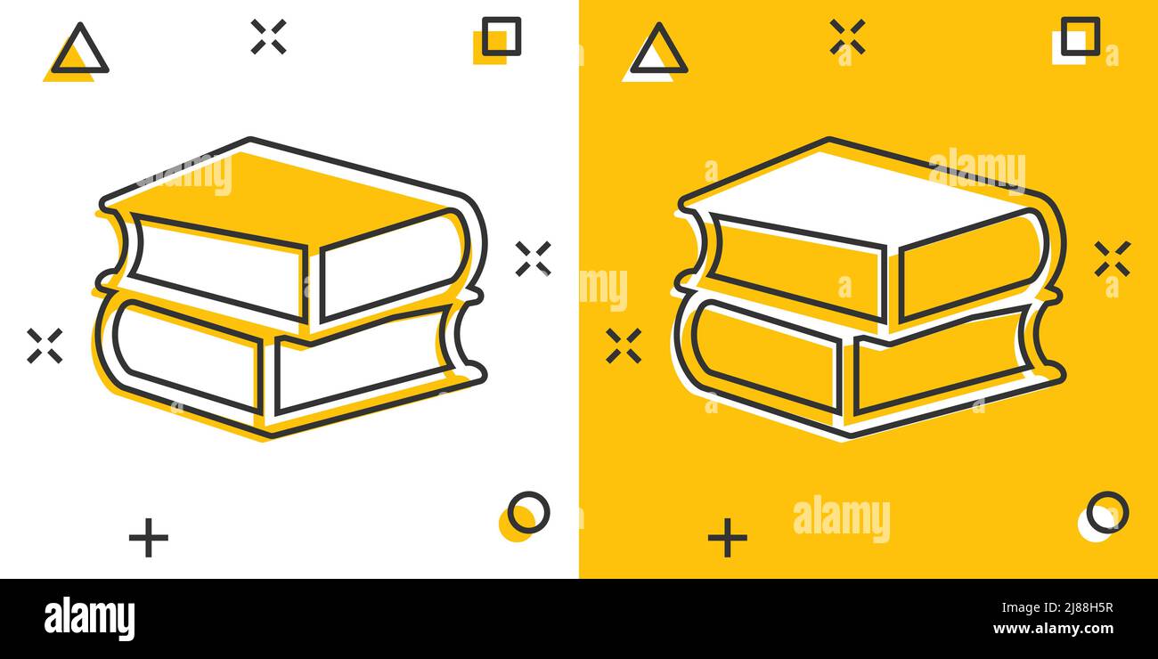 Book library icon in comic style. Encyclopedia cartoon vector ...