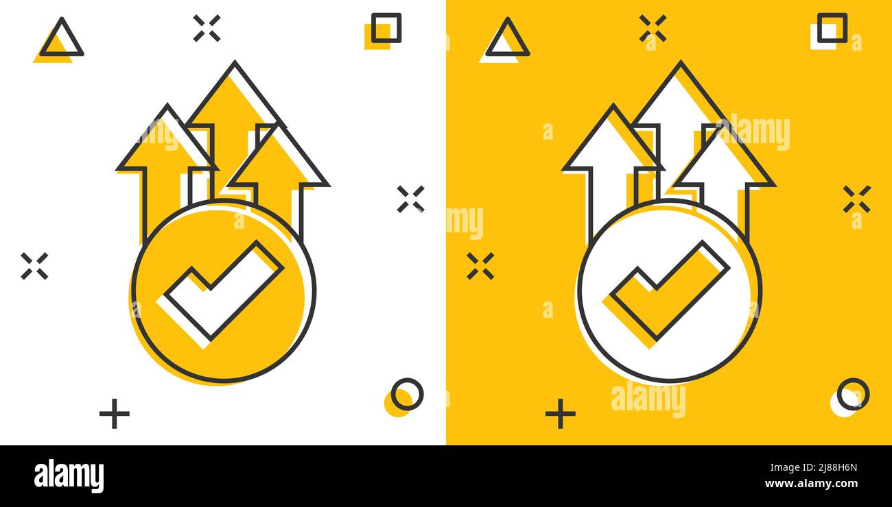 Growth arrow check icon in comic style. Revenue approval cartoon vector ...