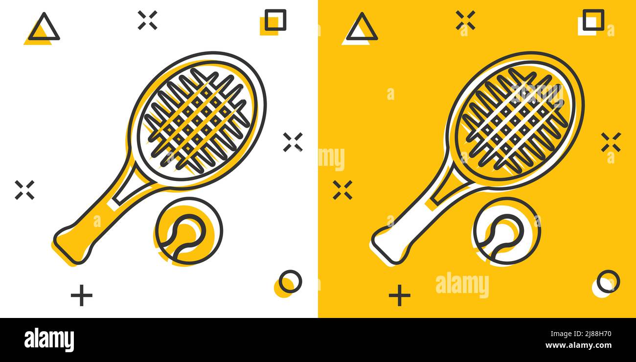 Tennis racket icon in comic style. Gaming racquet cartoon vector ...