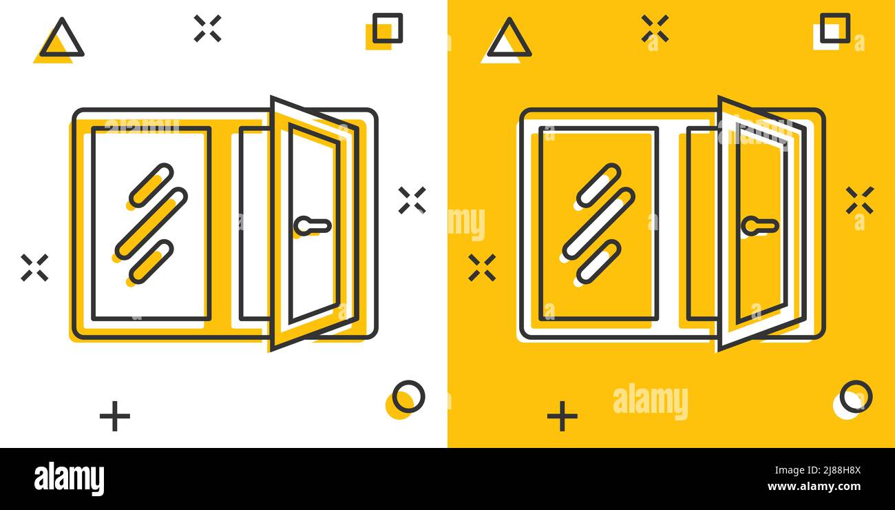 Window icon in comic style. Casement cartoon vector illustration on ...