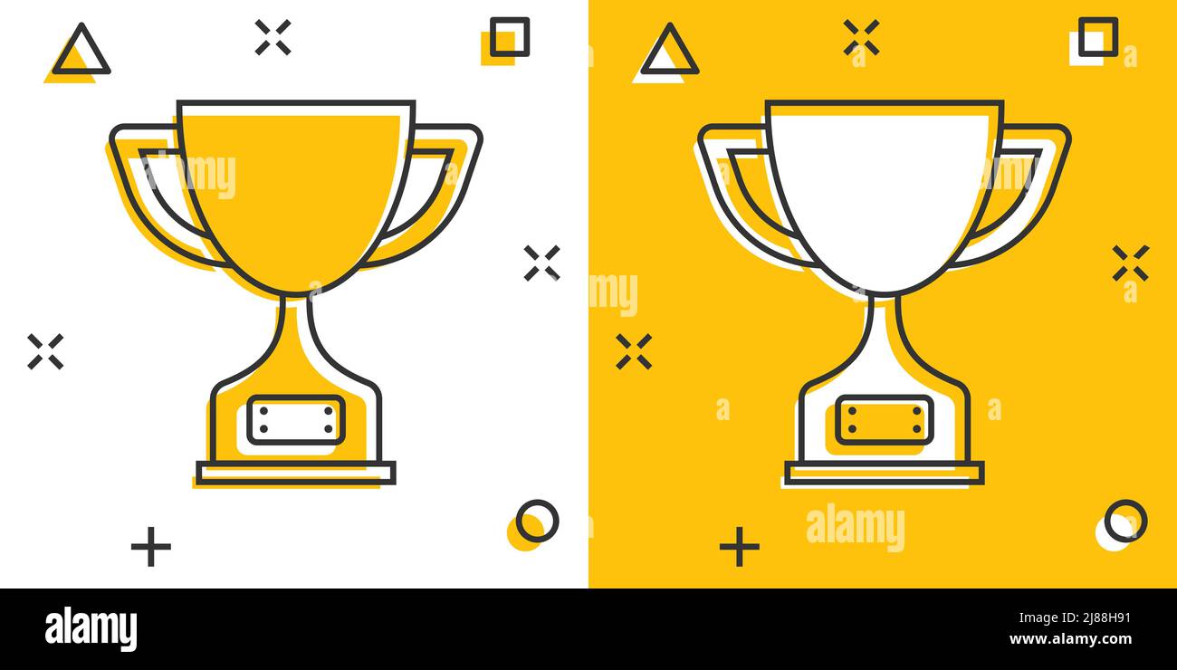 Trophy cup icon in comic style. Goblet prize cartoon vector ...