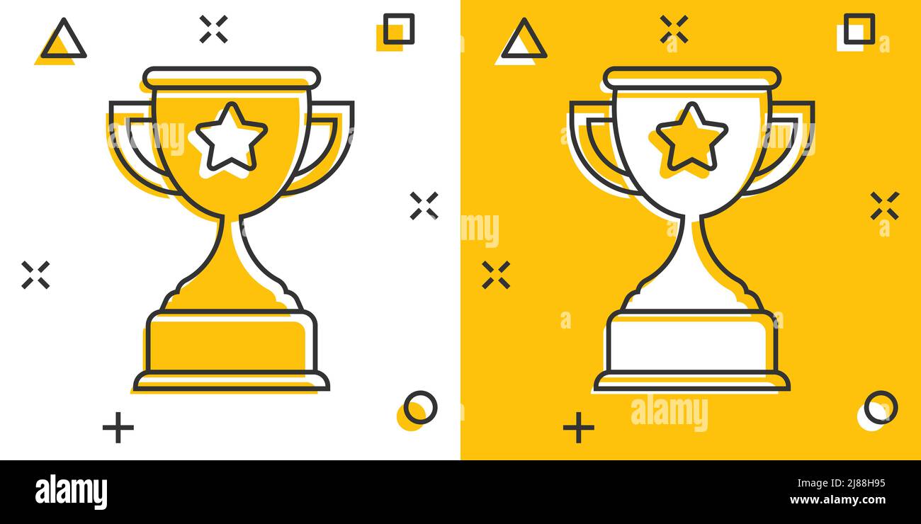 Trophy cup icon in comic style. Goblet prize cartoon vector ...