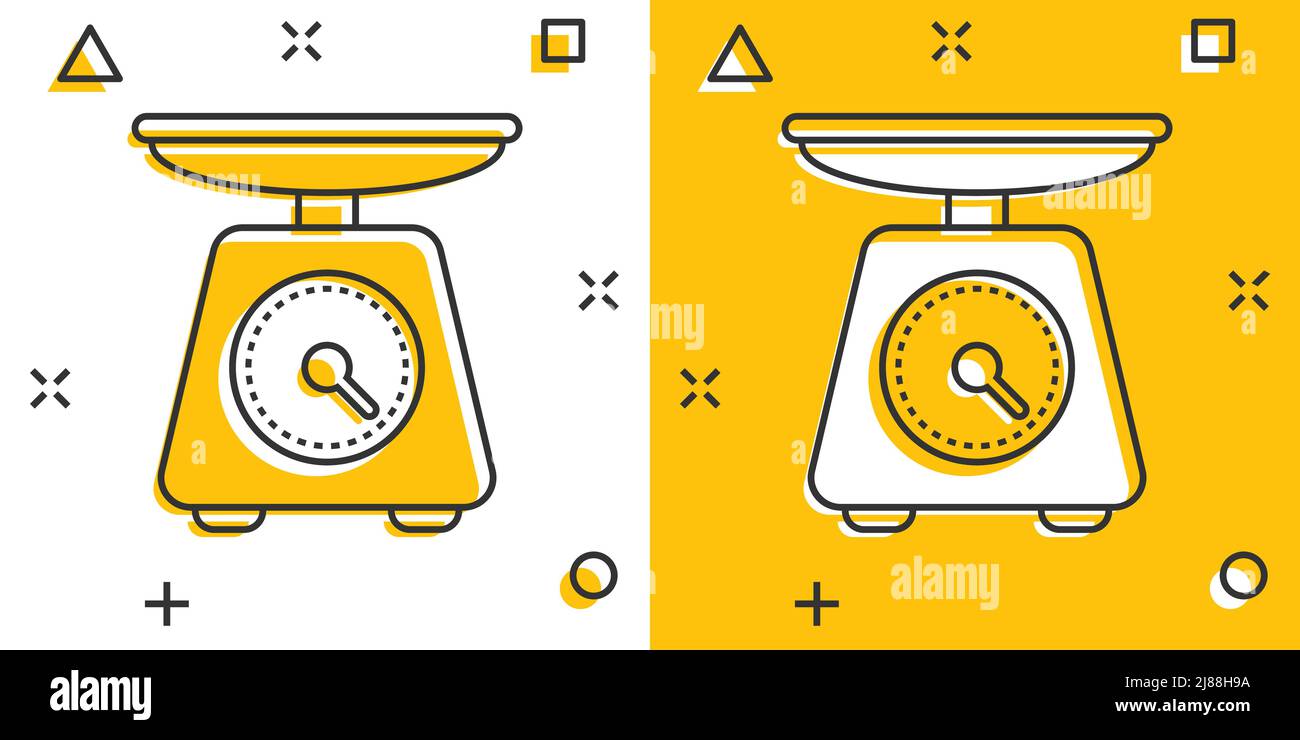 Bathroom weight scale icon in comic style. Mass measurement cartoon ...