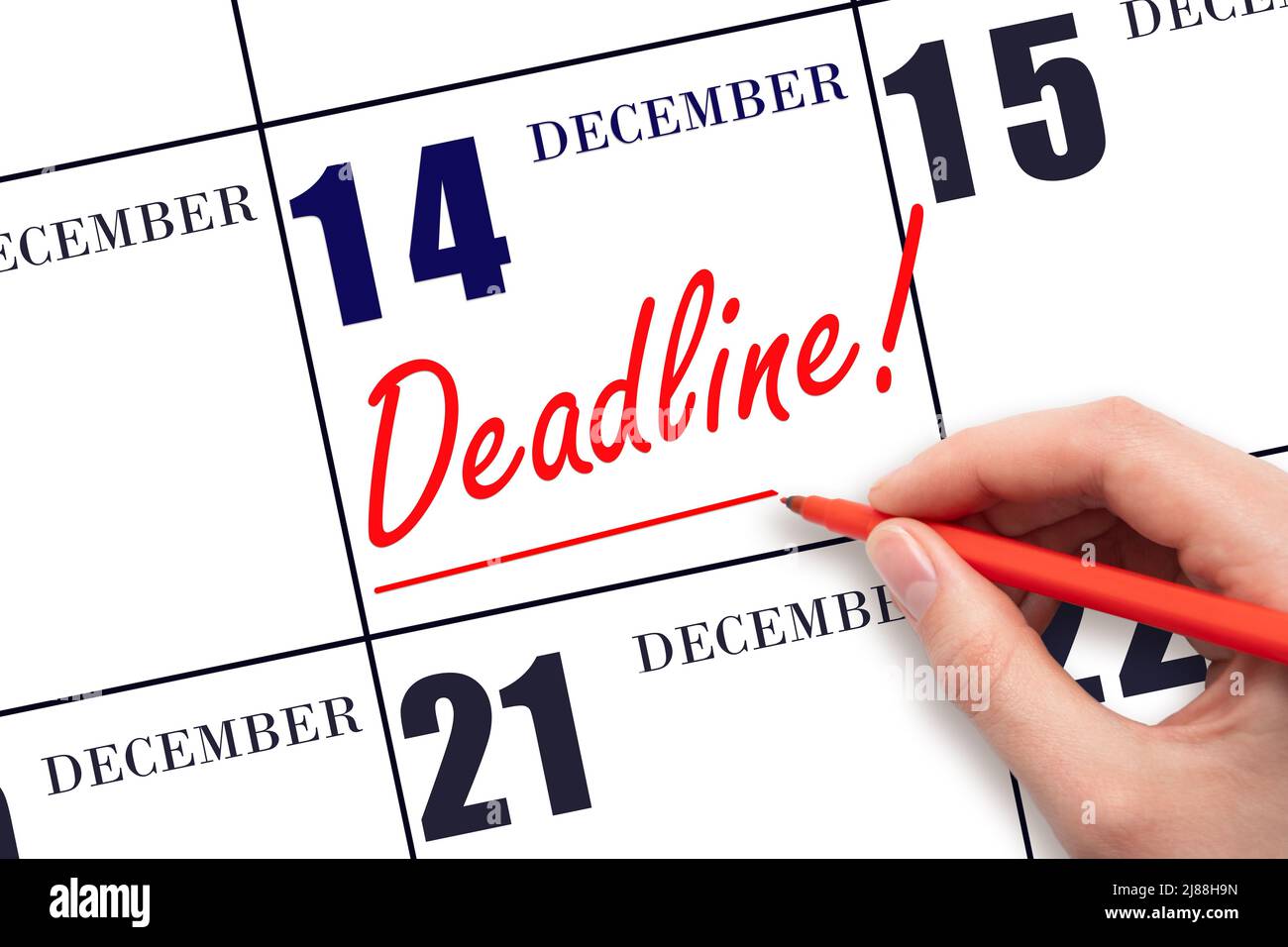 14th day of December. Hand drawing red line and writing the text ...