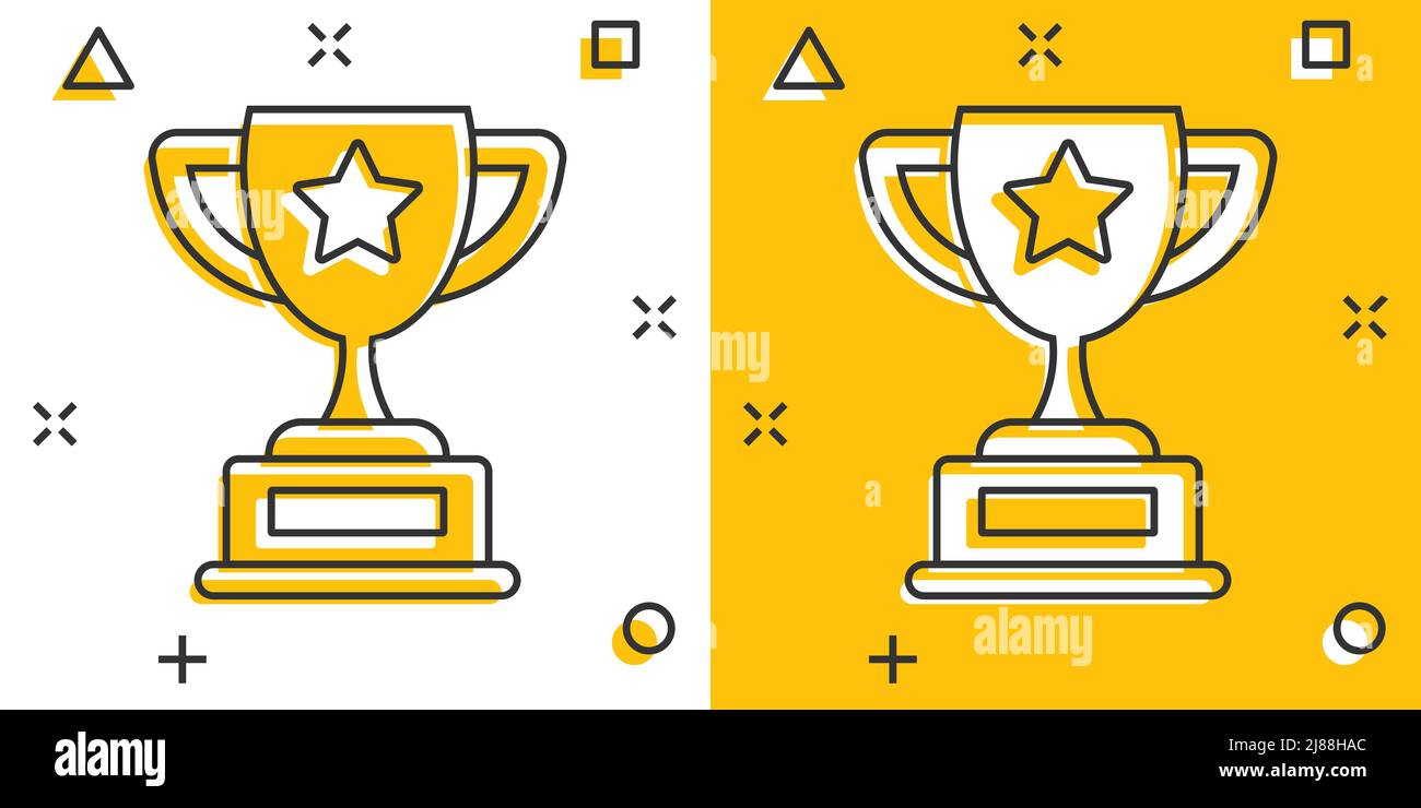 Trophy cup icon in comic style. Goblet prize cartoon vector ...
