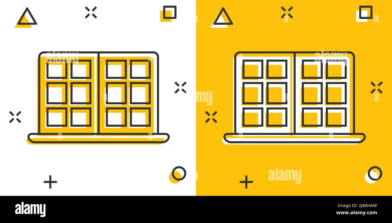 Window icon in comic style. Casement cartoon vector illustration on ...