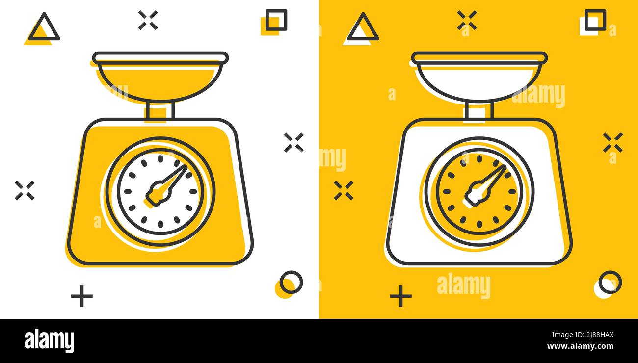 Bathroom weight scale icon in comic style. Mass measurement cartoon ...