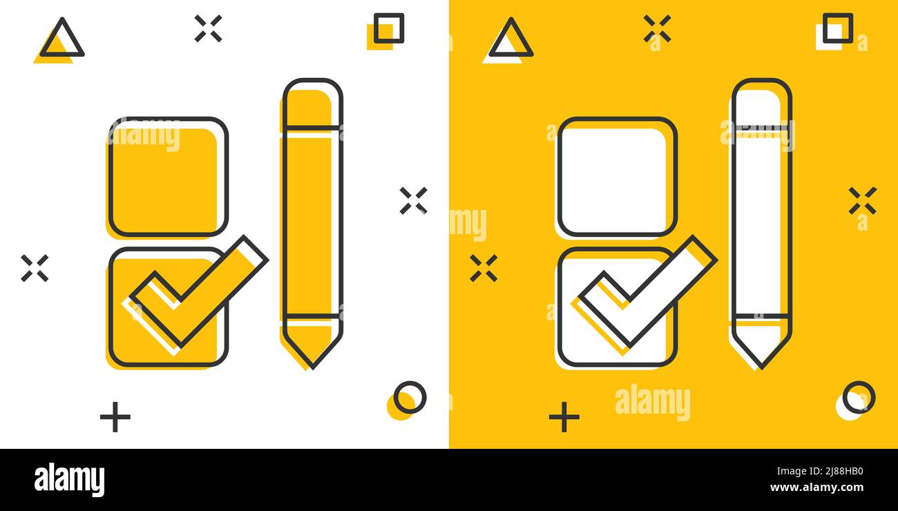 Checklist document icon in comic style. Survey cartoon vector ...