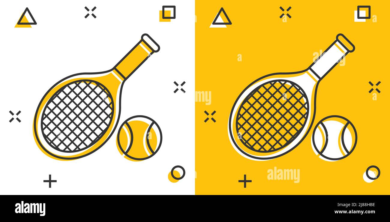 Tennis racket icon in comic style. Gaming racquet cartoon vector ...