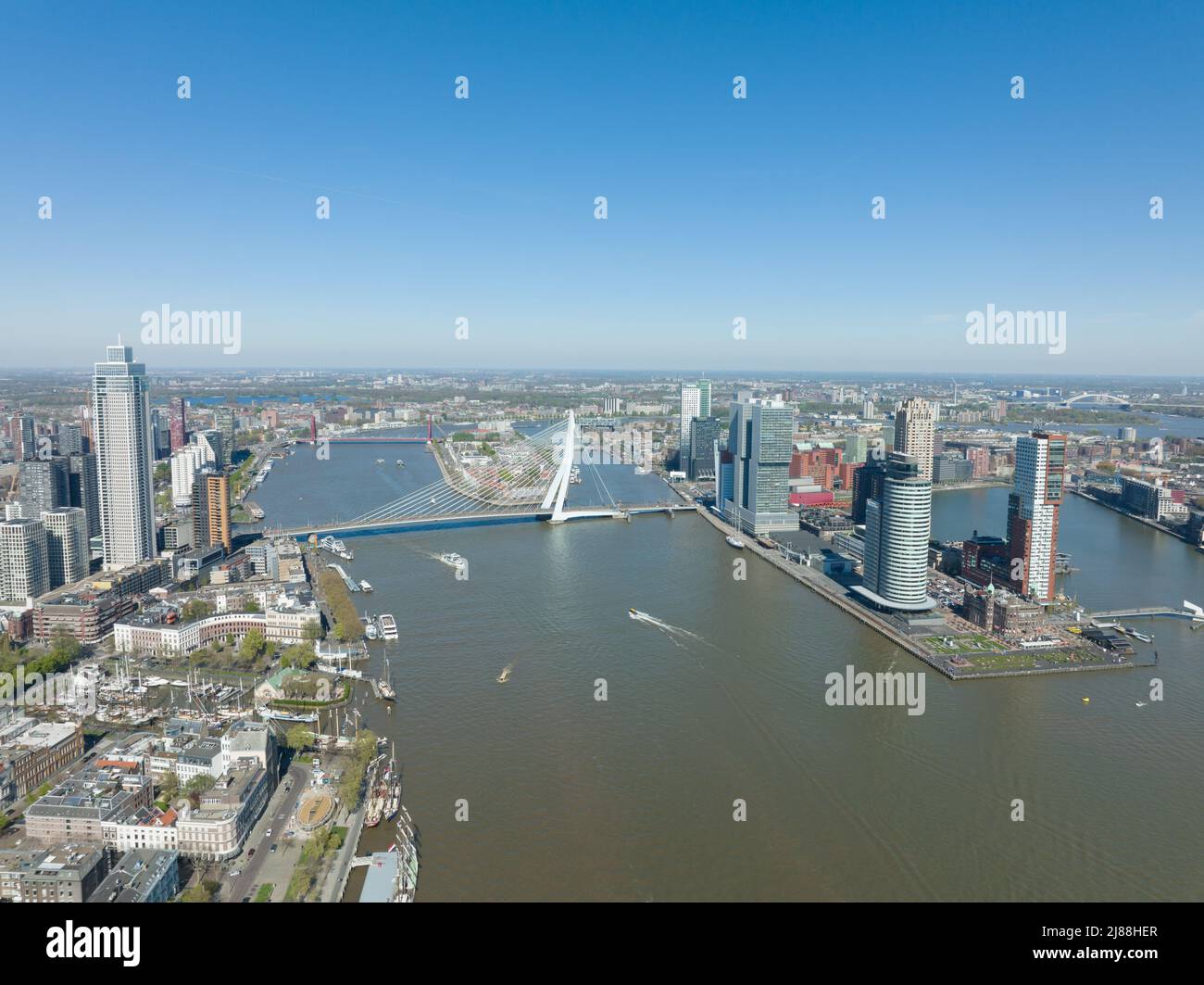 Rotterdam city skyline in The Netherlands drone view of the Maas and ...
