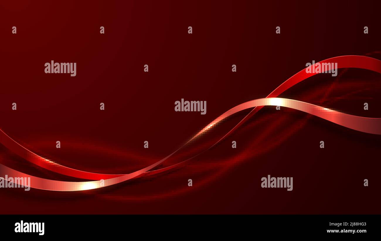 Abstract elegant 3D luxury red color ribbon wave line decoration and ...