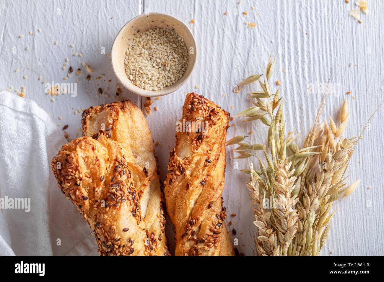 Healthy bread sticks for healthy and hot breakfast. Grissini made of ...