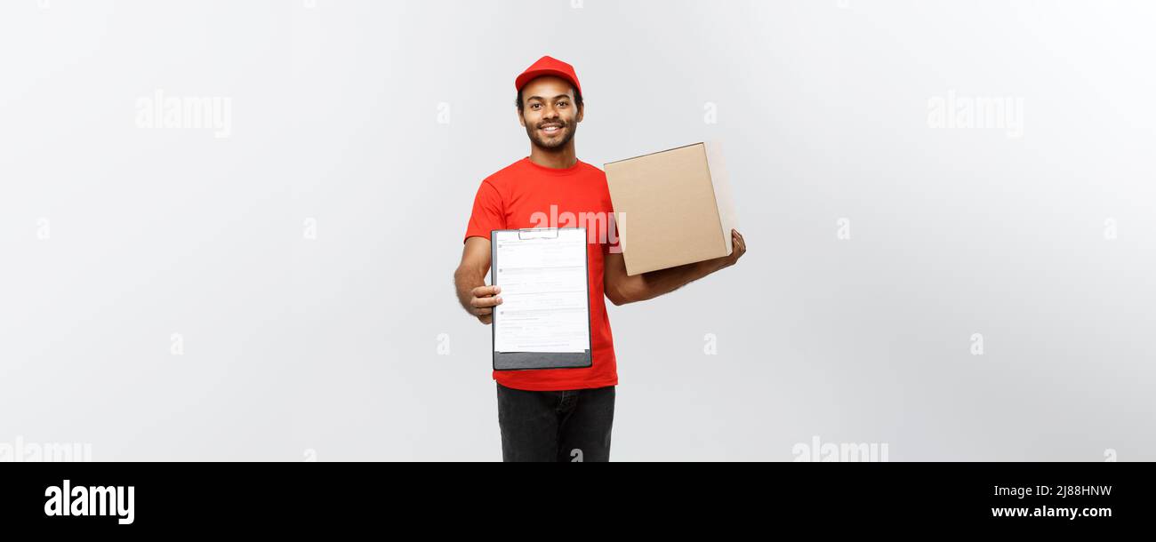 Delivery Concept - Portrait of Handsome African American delivery man ...