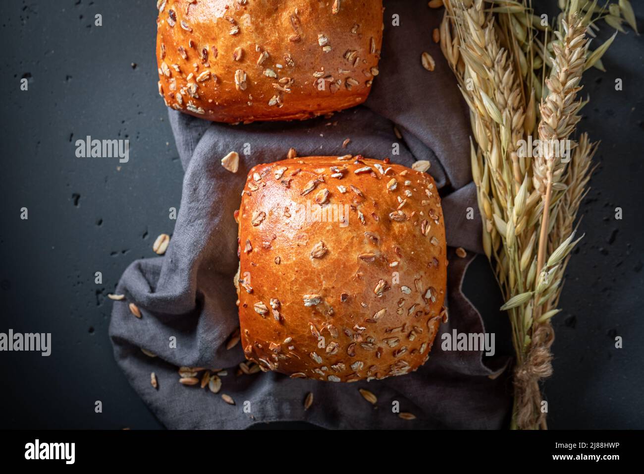Rustic and healthy oat buns baked in rustic kitchen. Buns from the ...