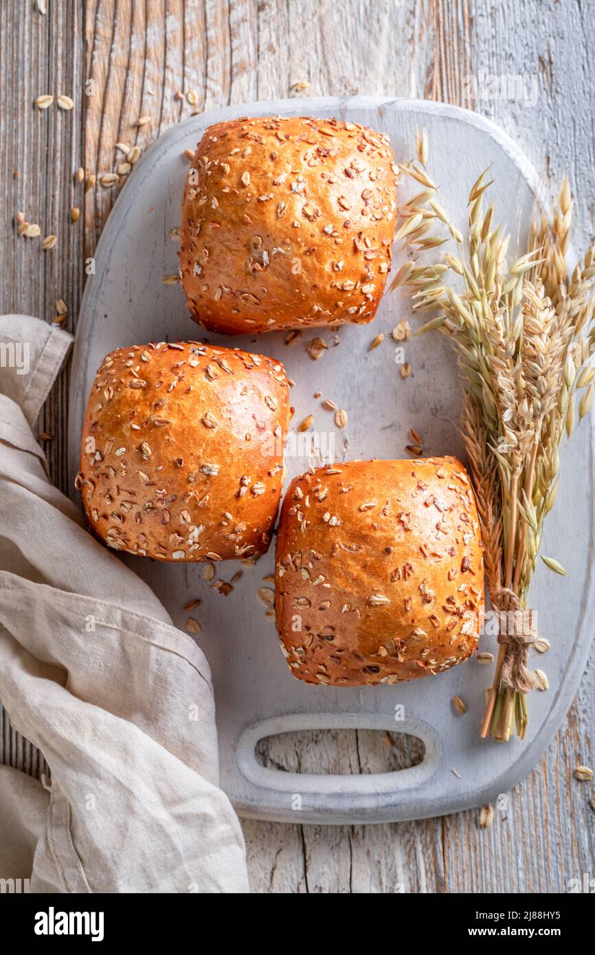 Rustic and healthy oat buns for tasty breakfast. Buns from the bakery ...