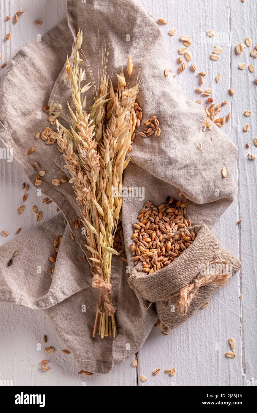 Rustic and healthy oat buns baked at home. Buns of wheat and rye Stock ...