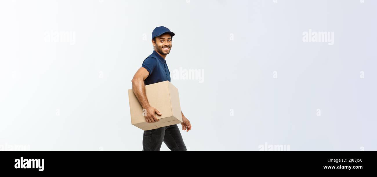 Delivery Concept - Portrait of Happy African American delivery man in ...