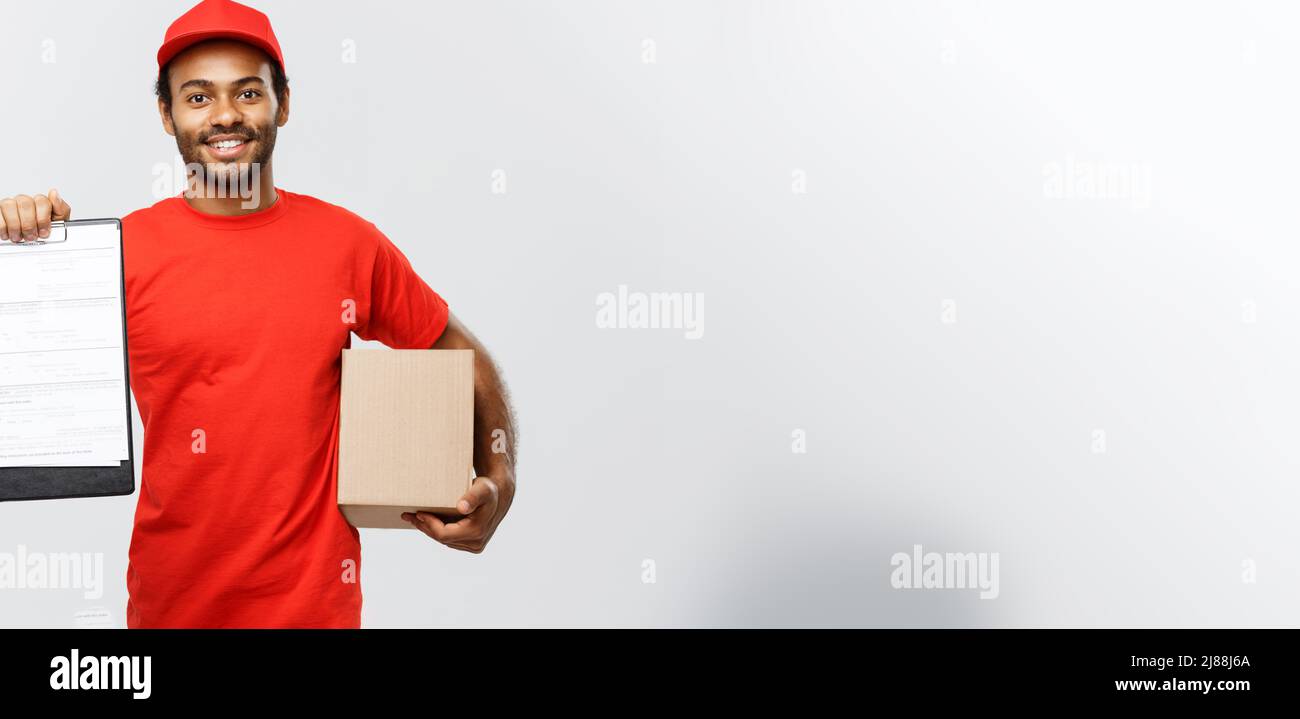 Delivery Concept - Portrait of Handsome African American delivery man ...